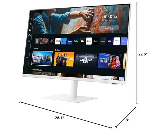 SAMSUNG 32-Inch M70C Series UHD Smart Computer Monitor w/Streaming TV, Gaming Hub, Adjustable Stand, Remote PC Access, Slimfit Camera, Multiple Ports, Mobile Connectivity, LS32CM703UNXZA, White
