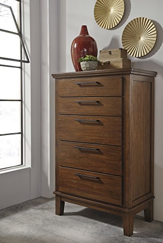 Signature Design by Ashley Ralene Mid-Century Modern 5 Drawer Chest of Drawers, Medium Brown