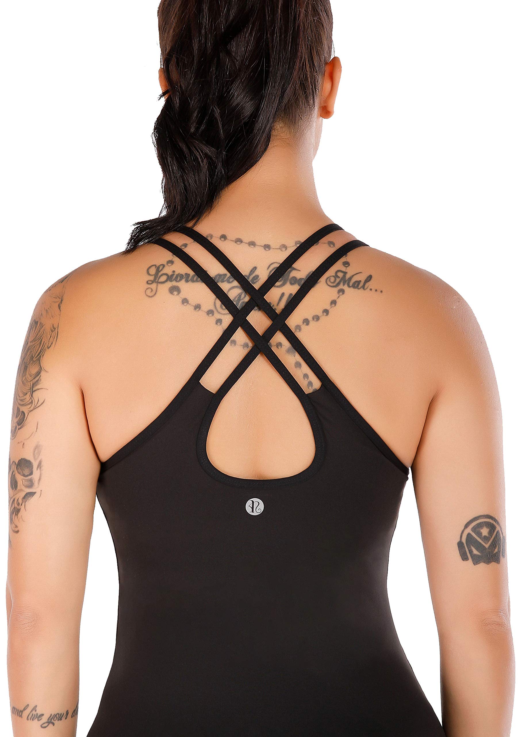 RUNNING GIRL Yoga Tank Tops for Women Built in Shelf Bra B/C Cups Strappy Back Activewear Workout Compression Tops (BX2366 Black.CN:L,US:M)