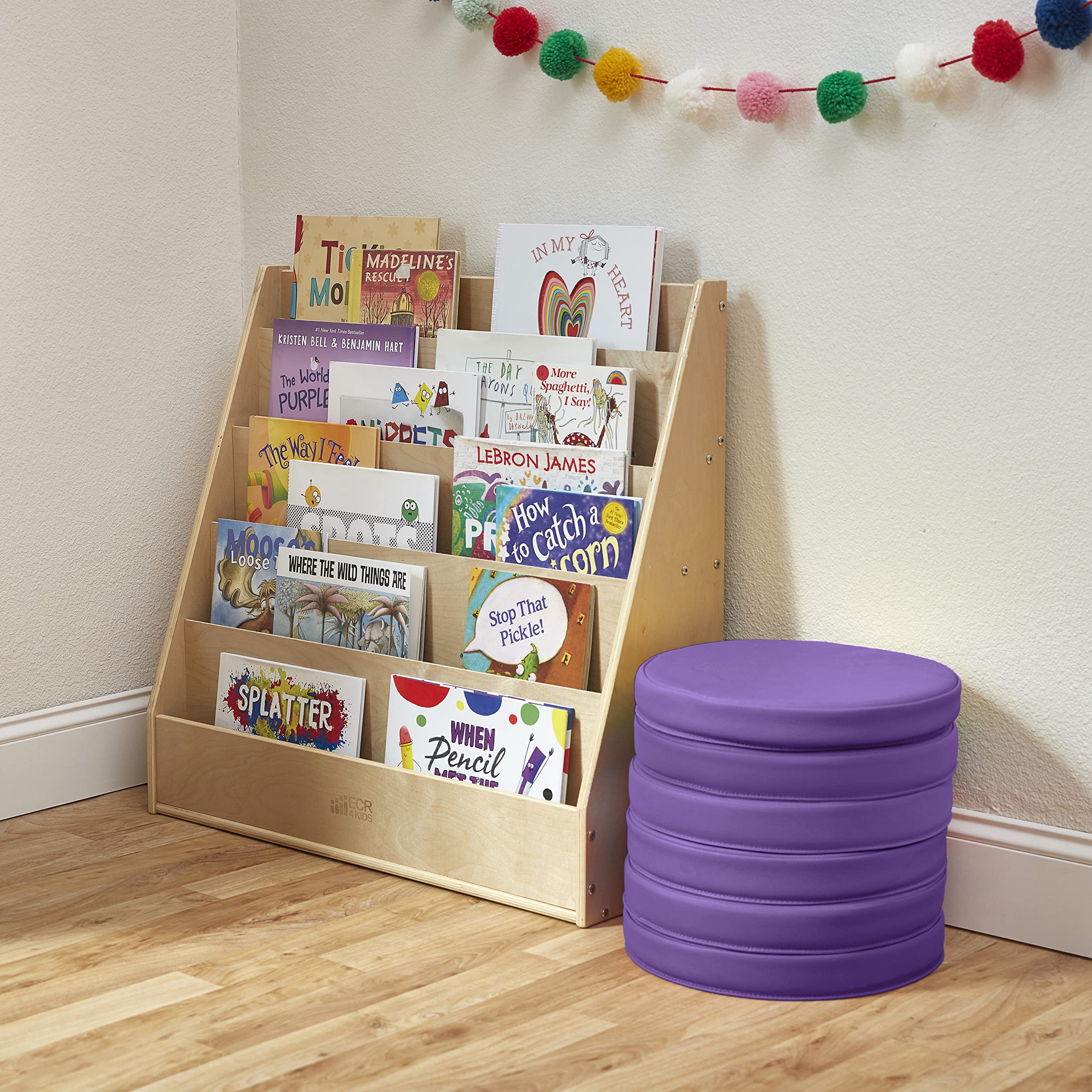 ECR4Kids SoftZone Floor Cushions with Handles, 2" Deluxe Foam, Round, Purple, (6-Pack)