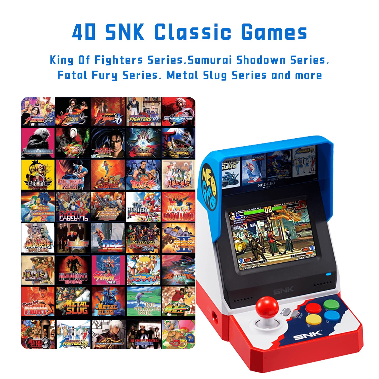 UNICO Neogeo Mini Arcade Japanese Version with 40 Pre-Loaded Classic SNK Games, 3.5' LCD Screen, HDMI and 2 Gamepad Ports