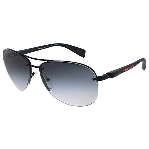 Prada Linea Rossa PS 56MS DG05W1 Black Metal Aviator Sunglasses Grey Polarized Lens