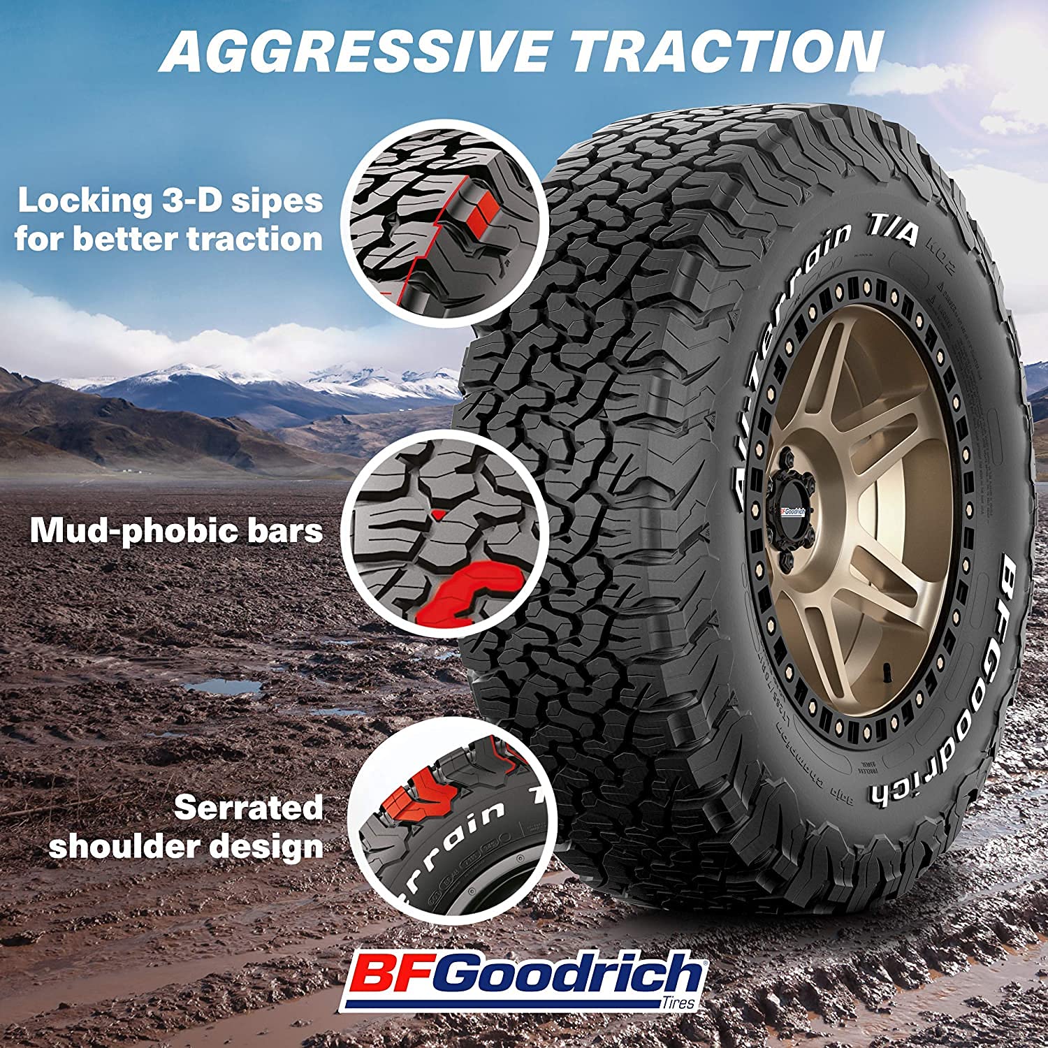 BFGoodrich All Terrain T/A KO2 Radial Car Tire for Light Trucks, SUVs, and Crossovers,LT285/70R17/C 116/113Q