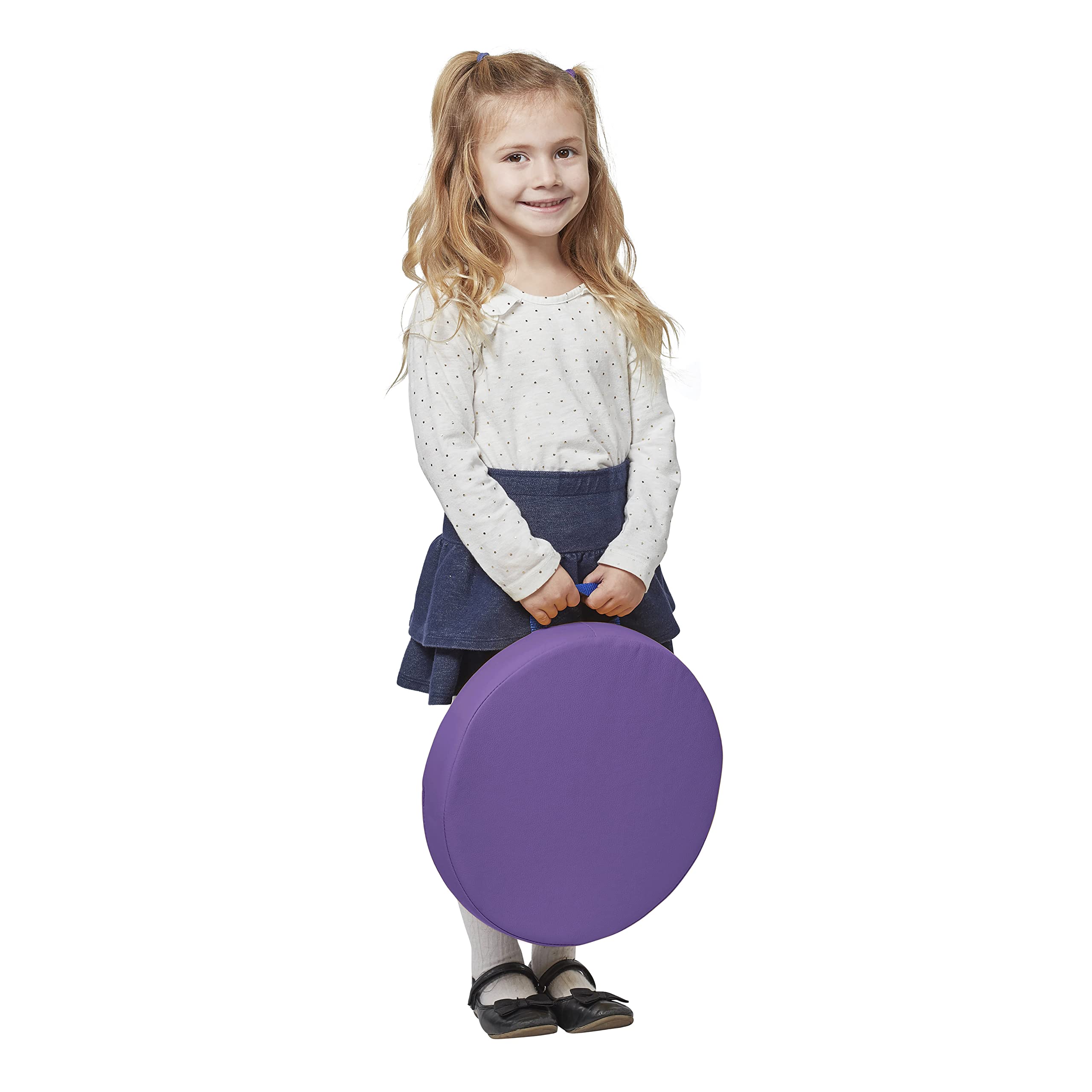 ECR4Kids SoftZone Floor Cushions with Handles, 2" Deluxe Foam, Round, Purple, (6-Pack)