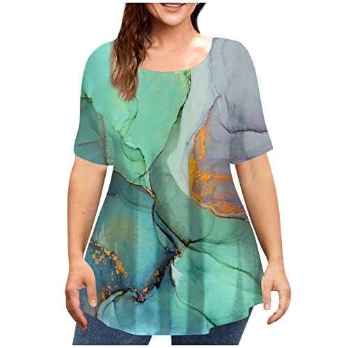 3/4 Sleeve Tops for Women Summer Women Western Tops Sparkly Crop Tops for Women Party Black Tunic Tshirts for Women Lace Blouses for Women Plus Size(1-Cyan,X-Large)