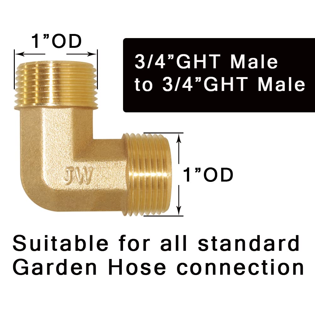 Joywayus 90-Degree Male Elbow Garden Hose Pipe Fitting Forged Brass Right Angle 3/4" GHT Male x 3/4" GHT Male (Pack of 2)
