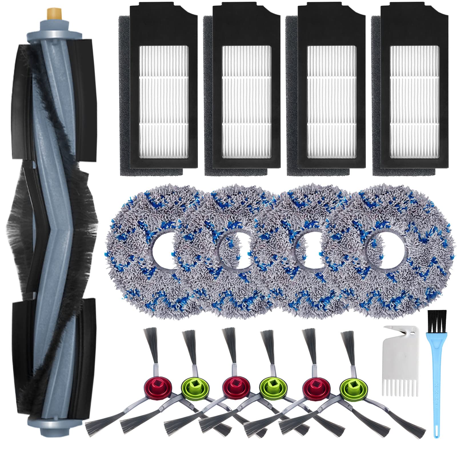 GYLBF Accessories Kit for Ecovacs Deebot X1 Omni / T10 Omni, Replacement Parts for Ecovacs Deebot X1 Turbo Vacuum Cleaner, 1 Main Brush, 4 HEPA Filters, 6 Sidebrushes, 4 Mop Pads