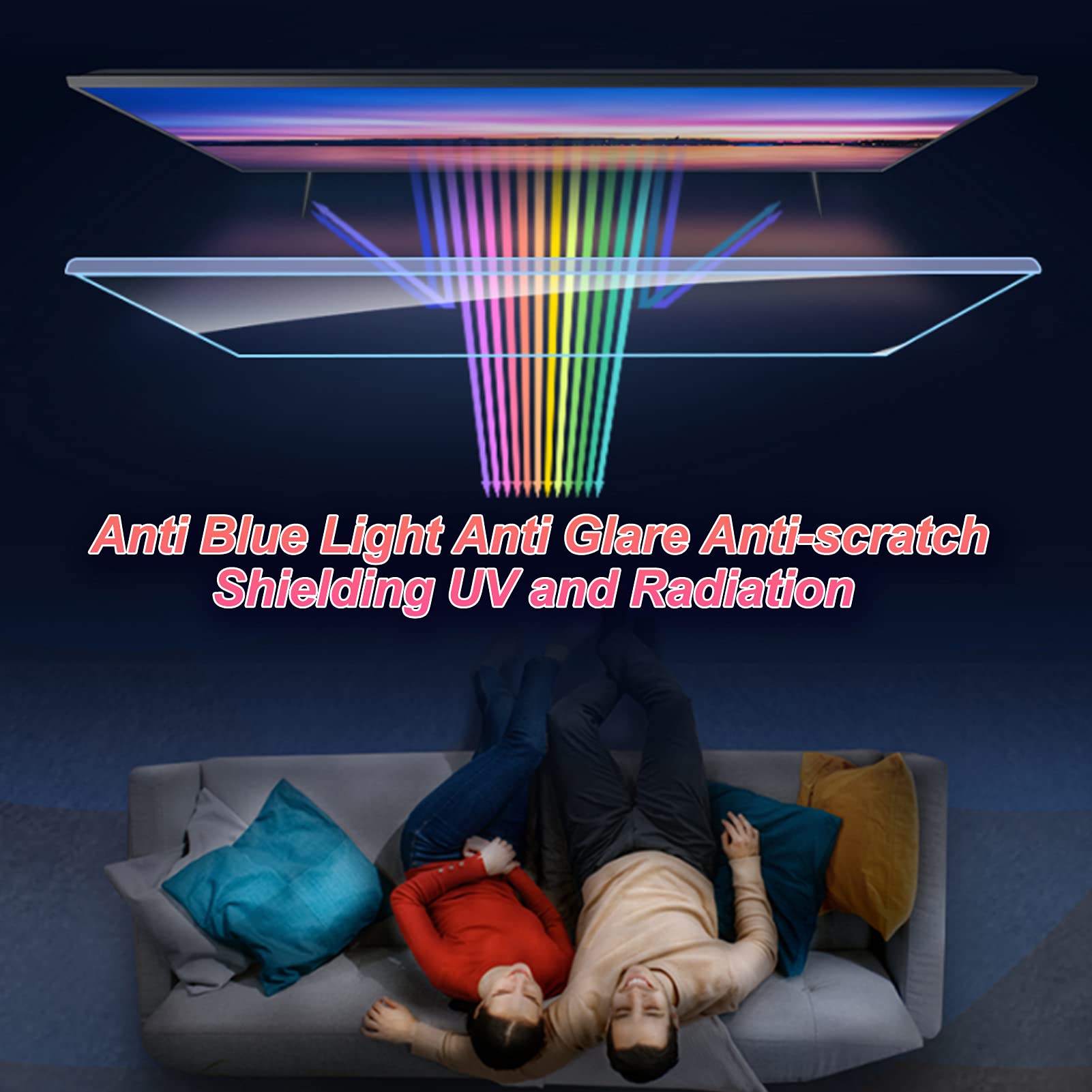Anti Blue Light Screen Protector for TV 40~75 Inch - Anti-Glare Film for LCD, LED, 4K OLED & QLED HDTV,55inL1221xW689mm