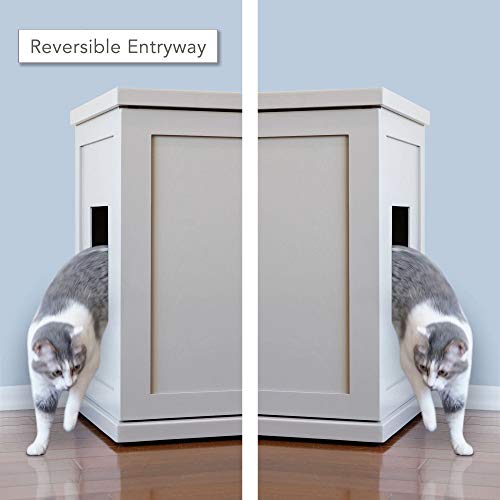 THE REFINED FELINE Cat Litter Box Enclosure Cabinet, Cottage, Smoke Gray, Adjustable Levelers, Large, Hidden Litter Cat Furniture with Drawer