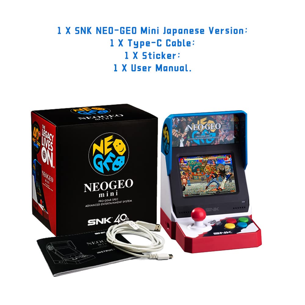 UNICO Neogeo Mini Arcade Japanese Version with 40 Pre-Loaded Classic SNK Games, 3.5' LCD Screen, HDMI and 2 Gamepad Ports