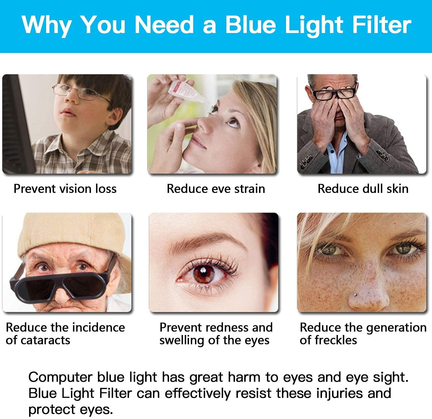 Anti Blue Light Screen Protector for TV 40~75 Inch - Anti-Glare Film for LCD, LED, 4K OLED & QLED HDTV,55inL1221xW689mm