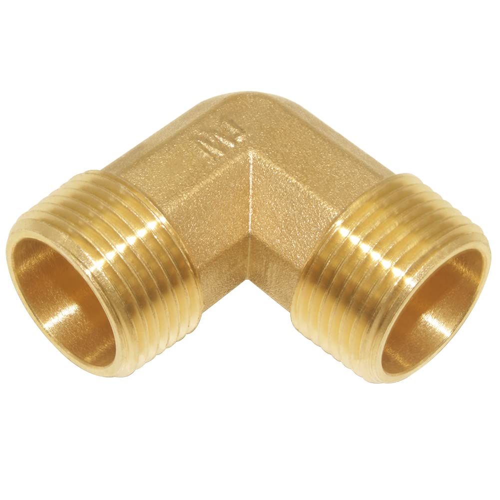 Joywayus 90-Degree Male Elbow Garden Hose Pipe Fitting Forged Brass Right Angle 3/4" GHT Male x 3/4" GHT Male (Pack of 2)