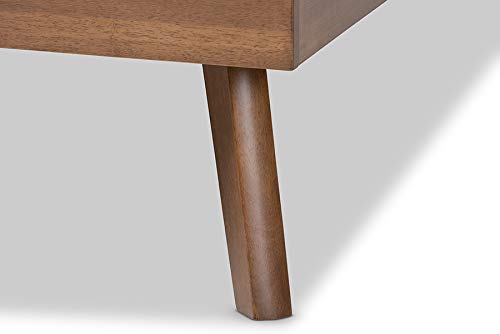 Wholesale Interiors Baxton Studio Alke Mid-Century Modern Dark Grey Fabric Upholstered Walnut Brown Finished Wood King Size Platform Bed