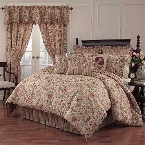 Waverly Imperial Dress Modern Farmhouse Floral 4-Piece Reversible Comforter Set, Queen, Antique