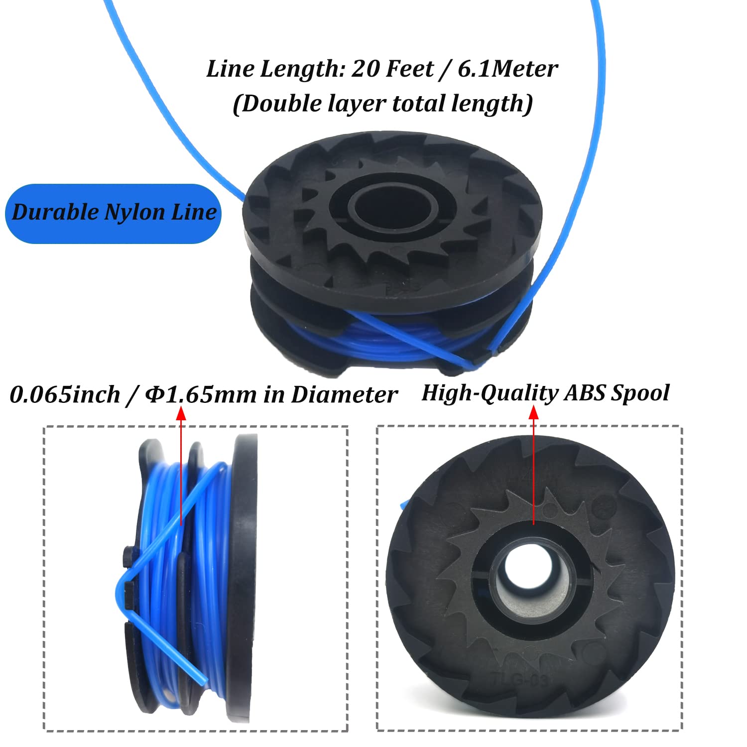 QUASION KST-120X Weed Eater String Trimmer Line 0.065" 20Ft 6-Pack,Compatible with Kobalt KST 120X-06 Electric Weed Wacker String Trimmer Spool,Pre-Wound Dual Line