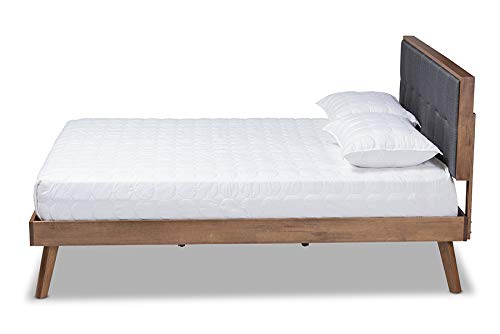 Wholesale Interiors Baxton Studio Alke Mid-Century Modern Dark Grey Fabric Upholstered Walnut Brown Finished Wood King Size Platform Bed