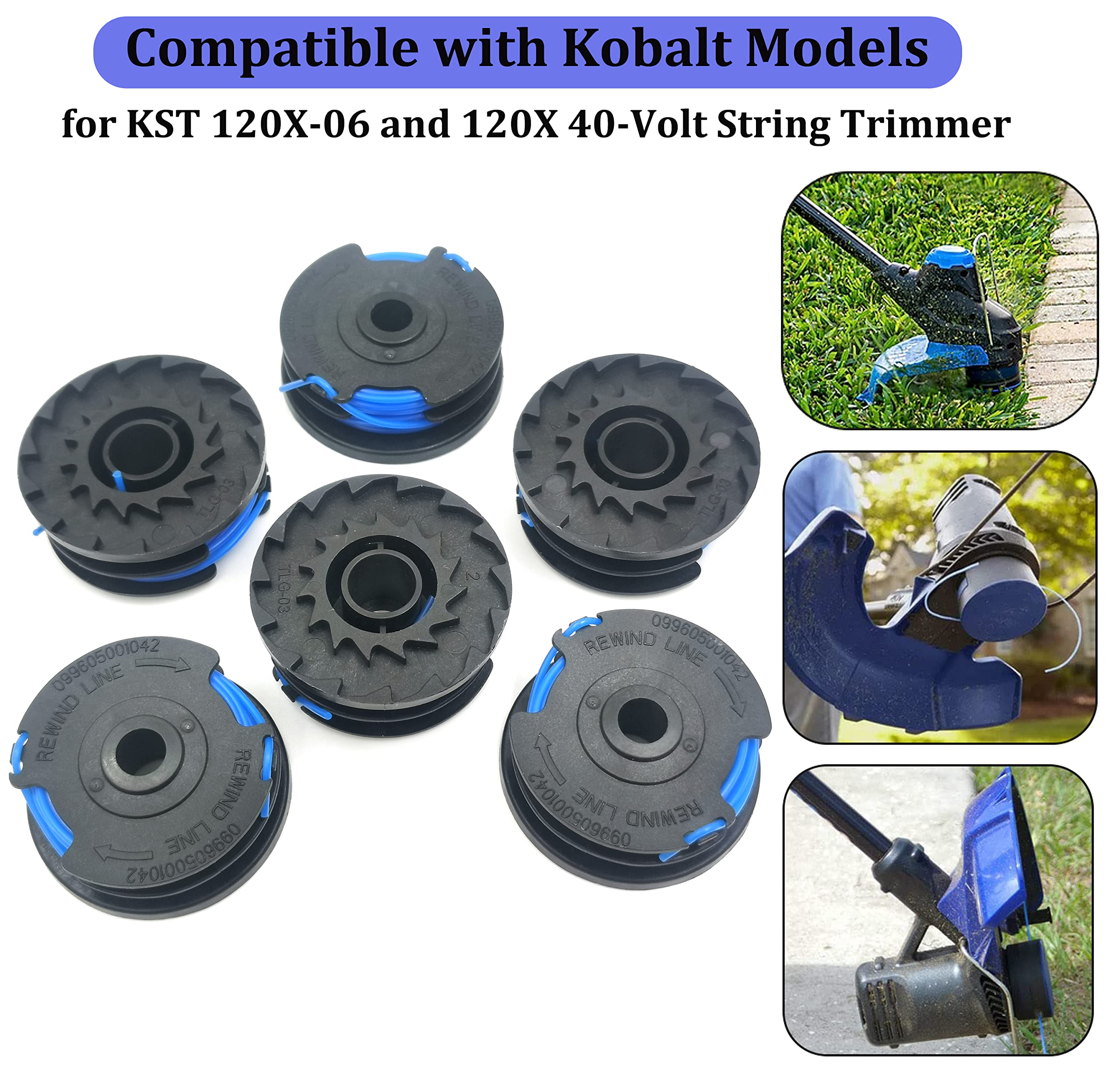 QUASION KST-120X Weed Eater String Trimmer Line 0.065" 20Ft 6-Pack,Compatible with Kobalt KST 120X-06 Electric Weed Wacker String Trimmer Spool,Pre-Wound Dual Line