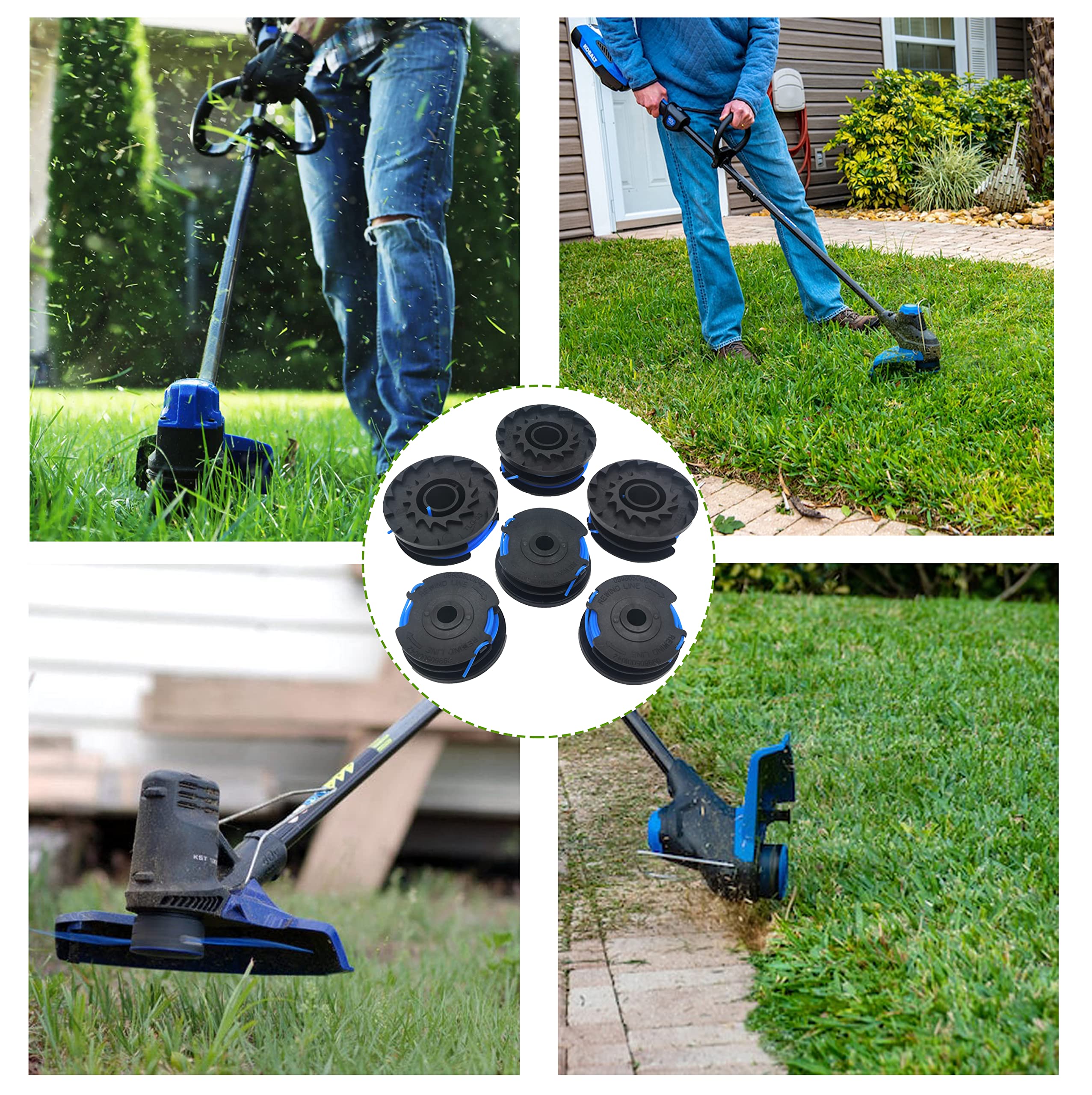 QUASION KST-120X Weed Eater String Trimmer Line 0.065" 20Ft 6-Pack,Compatible with Kobalt KST 120X-06 Electric Weed Wacker String Trimmer Spool,Pre-Wound Dual Line