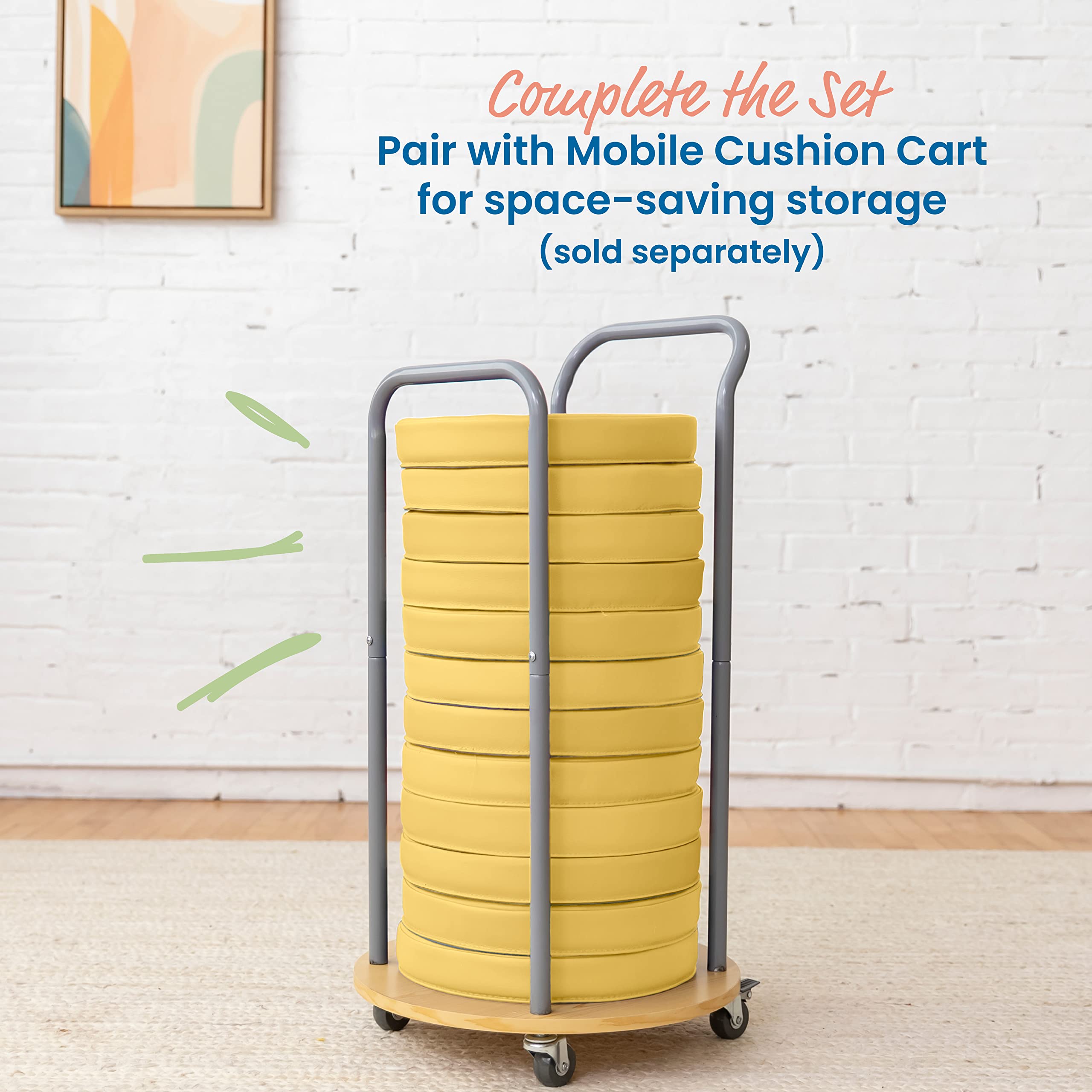 ECR4Kids SoftZone Floor Cushions with Handles, 2" Deluxe Foam, Round, Yellow, (6-Pack)