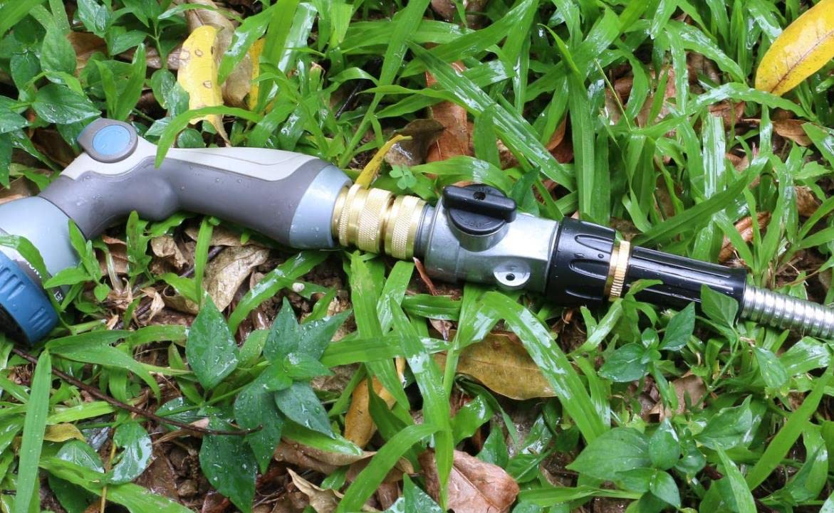 STYDDI Full Flow Garden Hose Shut Off Valve, Metal High Flow Water Hose Shut Off Connector with Cap Type Valve, Single Full-Flow Hose Shutoff Valve, 3/4" GHT, 2 PCS Silver and Black