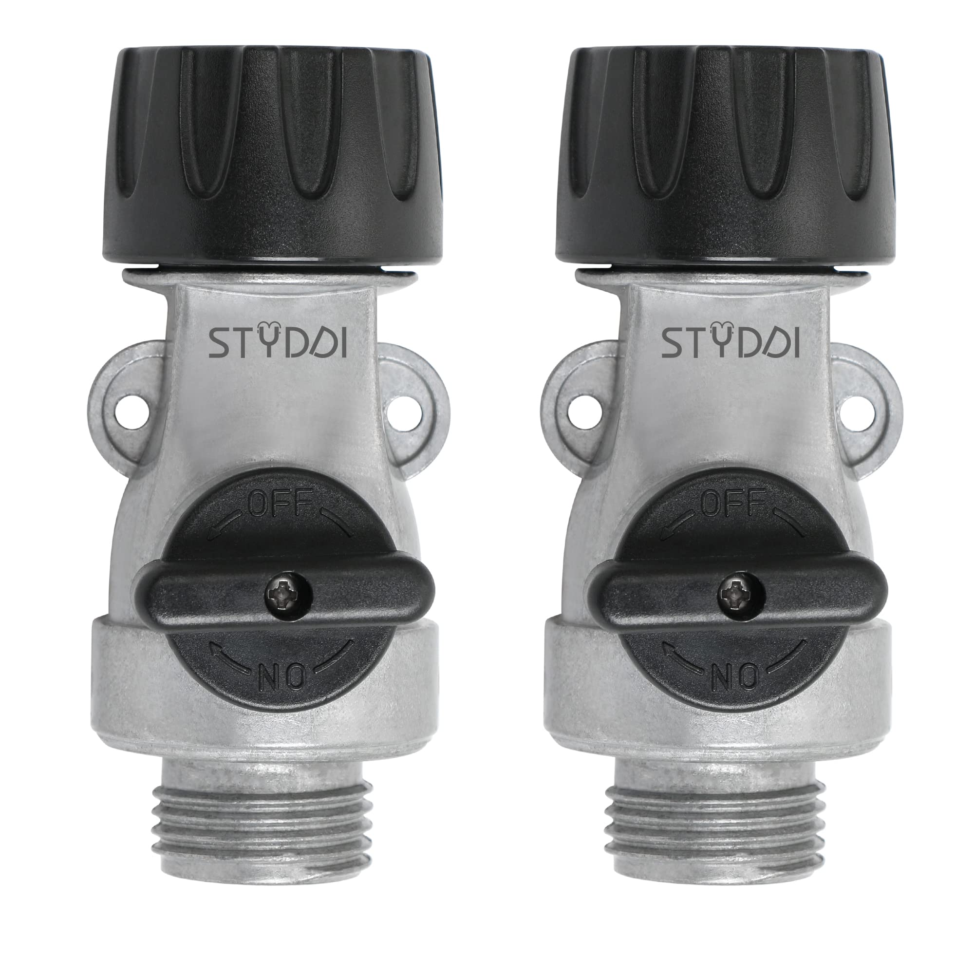 STYDDI Full Flow Garden Hose Shut Off Valve, Metal High Flow Water Hose Shut Off Connector with Cap Type Valve, Single Full-Flow Hose Shutoff Valve, 3/4" GHT, 2 PCS Silver and Black