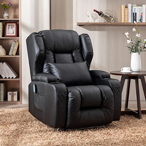 BINGTOO Electric Power Recliner Chair with Massage and Heat Recliner Chairs for Adults, Leather Home Theater Seating with Cup Holders, USB Port