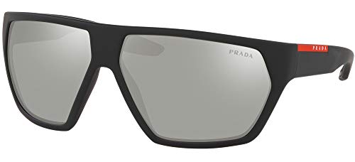 Prada Linea Rossa PS 08US DG02B0 Black Plastic Geometric Sunglasses Grey Polarized Lens