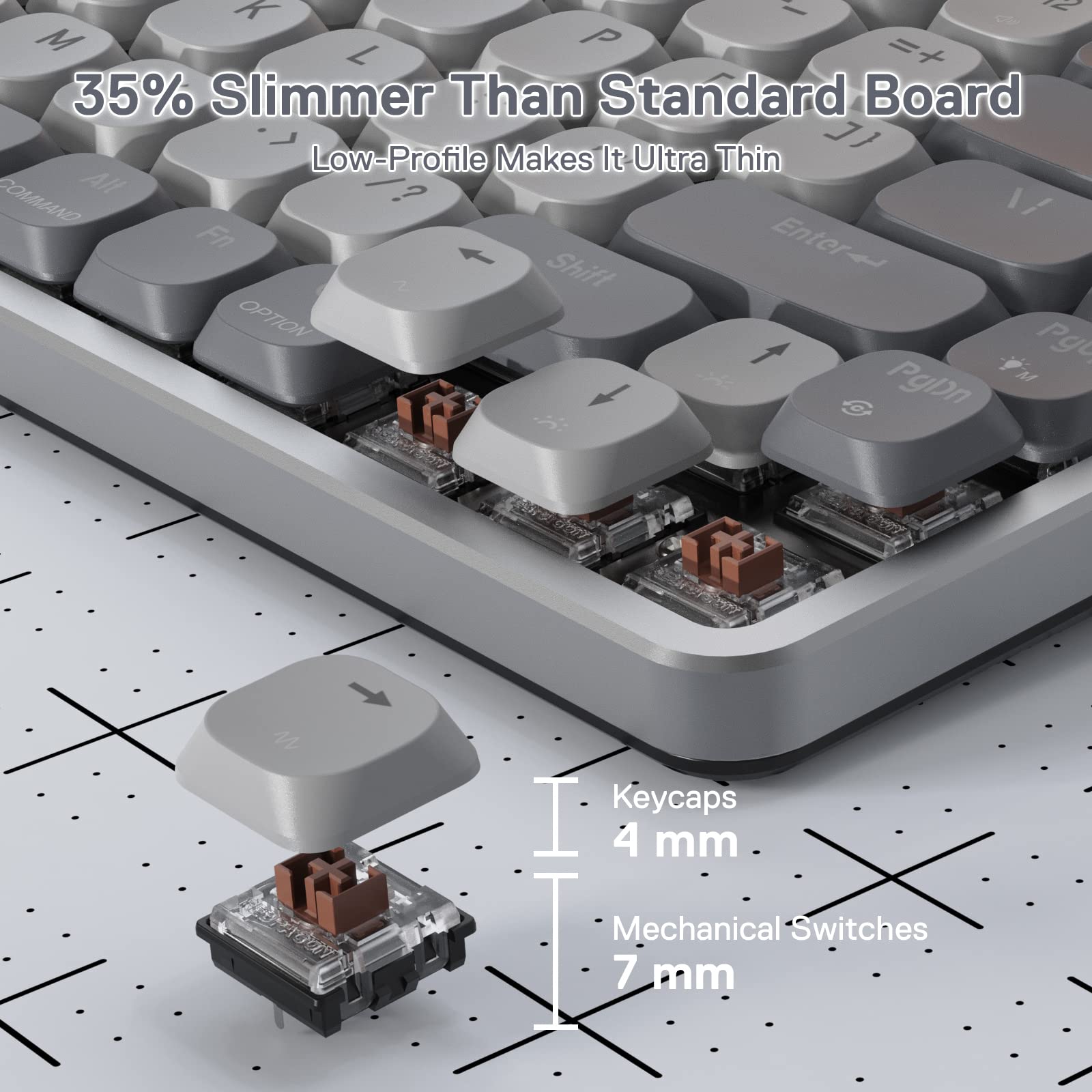 Redragon K652 75% Wireless RGB Mechanical Keyboard, Tri-Mode 84 Keys Ultra-Thin Gaming Keyboard w/Aluminum Top Plate, 100% Supported Win/Mac System & Low Profile Brown Switch