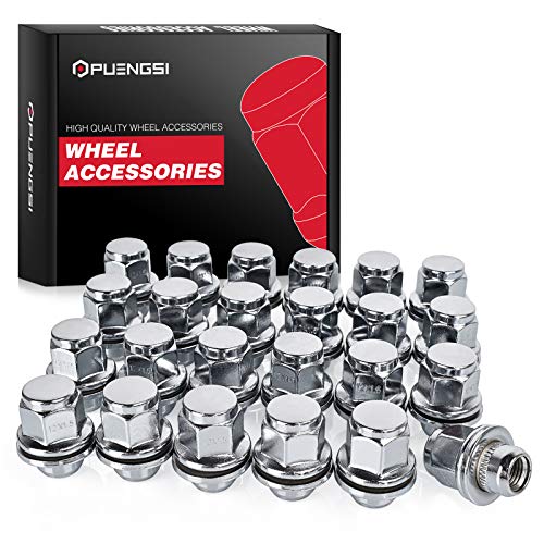 PUENGSI 24Pcs 12mmx1.5 Wheel Lug Nuts, Mag Seat Chrome M12x1.5 Lug Nuts, 1.46" Tall 13/16âHex Closed End Lug Nuts with Washer Compatible for Toyota Camry Sienna Lexus Vehicles