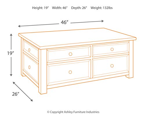 Signature Design by Ashley Tyler Creek Rustic Farmhouse Lift Top Coffee Table with Drawers, Brown & Black