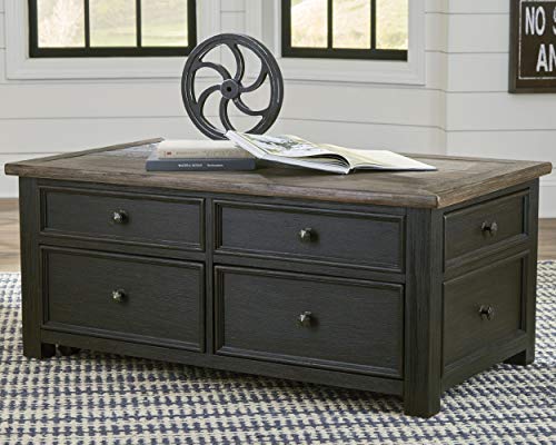 Signature Design by Ashley Tyler Creek Rustic Farmhouse Lift Top Coffee Table with Drawers, Brown & Black