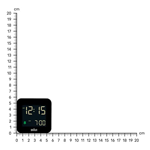 Braun Digital Travel Alarm Clock with Snooze, Compact Size, Negative LCD Display, Quick Set, Crescendo Beep Alarm in Black, Model BC08B.