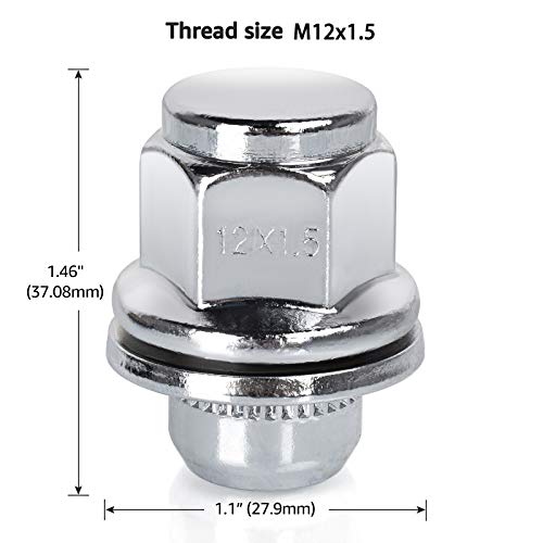 PUENGSI 24Pcs 12mmx1.5 Wheel Lug Nuts, Mag Seat Chrome M12x1.5 Lug Nuts, 1.46" Tall 13/16”Hex Closed End Lug Nuts with Washer Compatible for Toyota Camry Sienna Lexus Vehicles