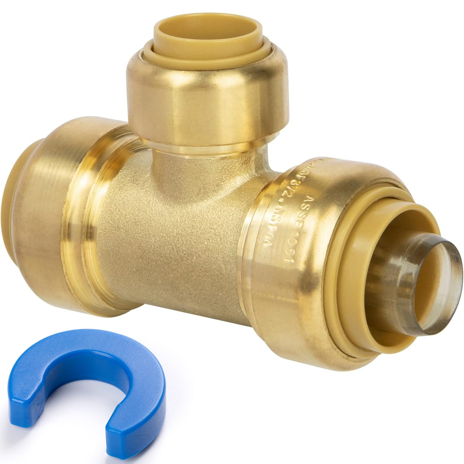 JUWO 3/4"x 3/4" x1/2" Reducing Tee for PEX, Copper, CPVC Pipe, Push to Connect Brass Plumbing Fitting with Disconnect Clip (1 Pack)
