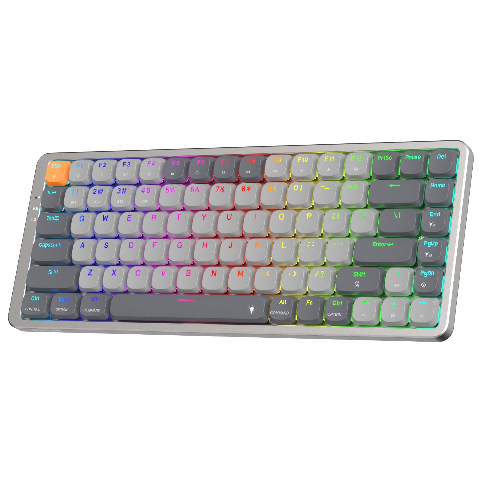 Redragon K652 75% Wireless RGB Mechanical Keyboard, Tri-Mode 84 Keys Ultra-Thin Gaming Keyboard w/Aluminum Top Plate, 100% Supported Win/Mac System & Low Profile Brown Switch