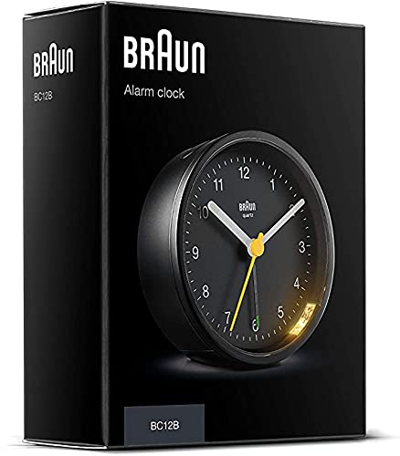 Braun Classic Mixed Black Analogue Alarm Clock Home Gift Bundle with Snooze and Light, Quiet Quartz Movement, Crescendo Beep Alarm in Black, Model BC12B, BC02XB (2 Pack)