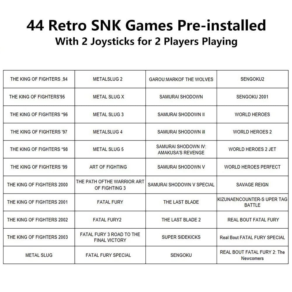 UNICO Game Arcade Game Console, 44 Pre-Loaded Genuine SNK Games, Two Joysticks for Two Player, HDMI Output to TV/Monitor