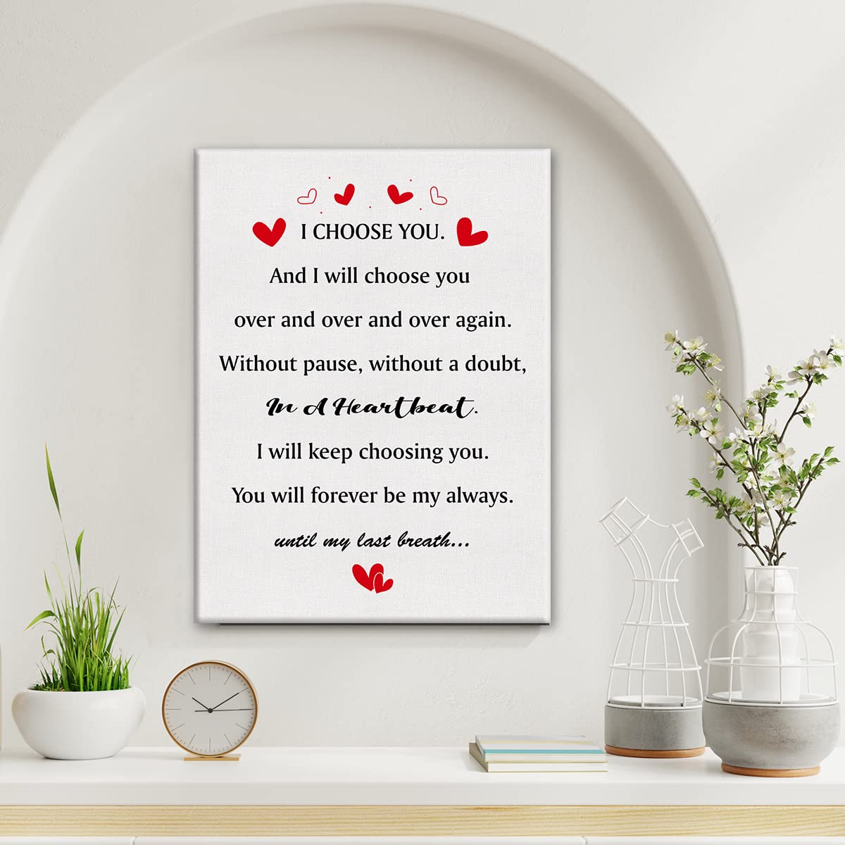 OEWD I Choose You and I Will Choose You Canvas Wall Art Poster Print Gift, Romantic Lovers Quote Painting Ready to Hang Home Decor (11.5" x 15")