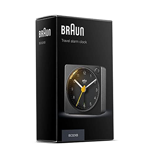 Braun Classic Mixed Black Analogue Alarm Clock Home Gift Bundle with Snooze and Light, Quiet Quartz Movement, Crescendo Beep Alarm in Black, Model BC12B, BC02XB (2 Pack)