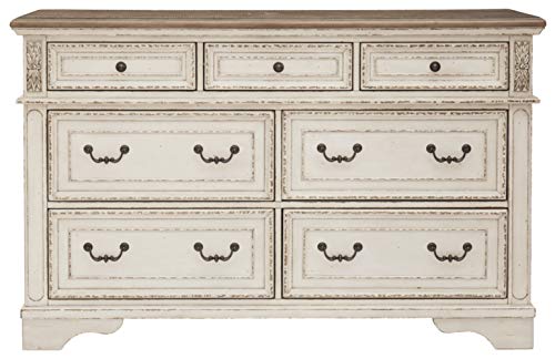 Signature Design by Ashley Realyn French Country 7 Drawer Two Tone Dresser, Chipped White