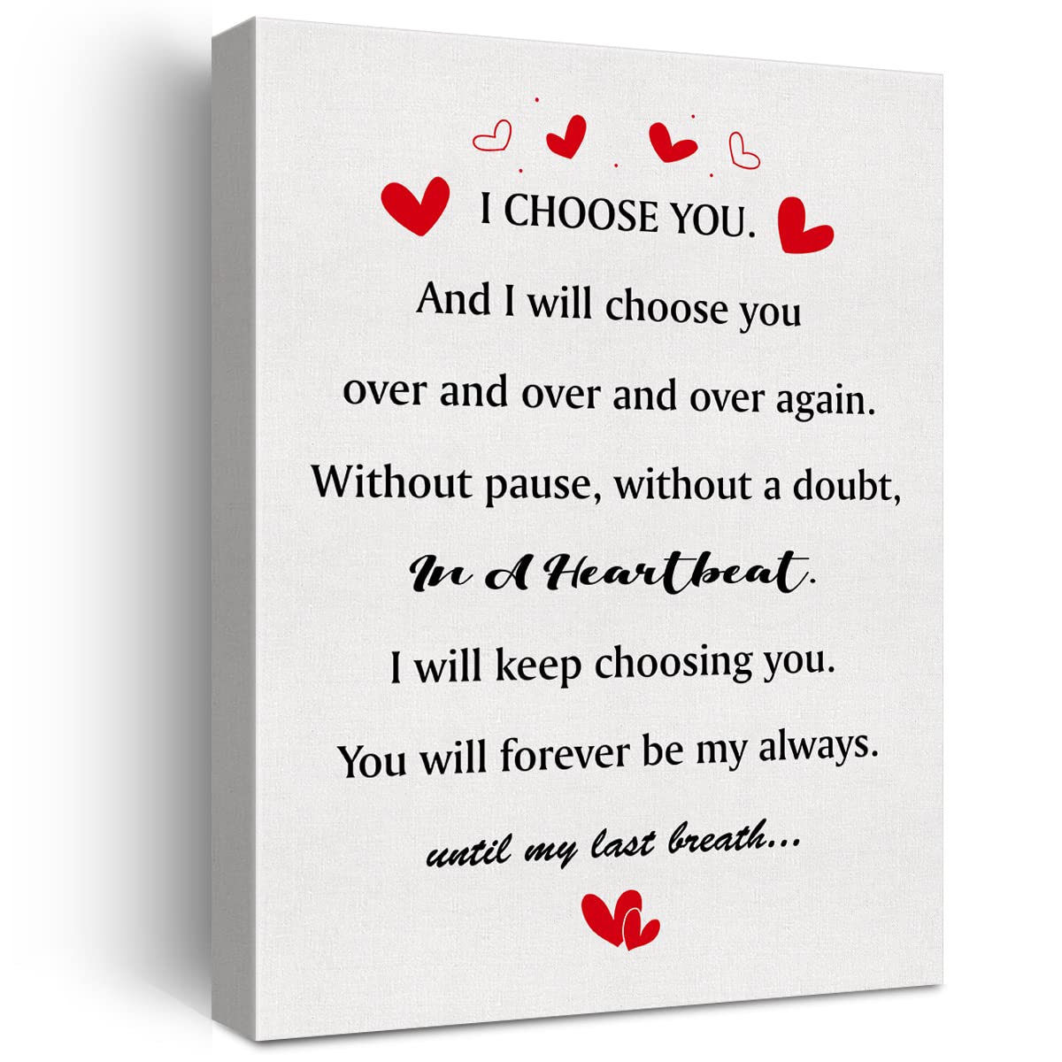 OEWD I Choose You and I Will Choose You Canvas Wall Art Poster Print Gift, Romantic Lovers Quote Painting Ready to Hang Home Decor (11.5" x 15")