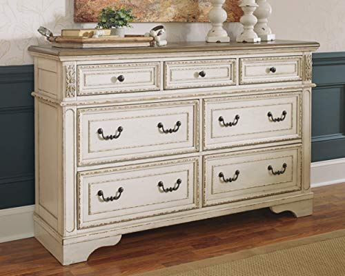 Signature Design by Ashley Realyn French Country 7 Drawer Two Tone Dresser, Chipped White