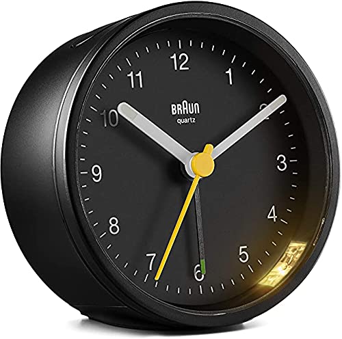 Braun Classic Mixed Black Analogue Alarm Clock Home Gift Bundle with Snooze and Light, Quiet Quartz Movement, Crescendo Beep Alarm in Black, Model BC12B, BC02XB (2 Pack)