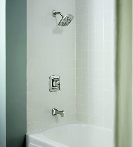 Moen Conway Spot Resist Brushed Nickel Bathroom Tub and Shower Trim Kit featuring Square Showerhead, Shower Handle, and Tub Spout, with Posi-Temp Valve Included, 82922SRN