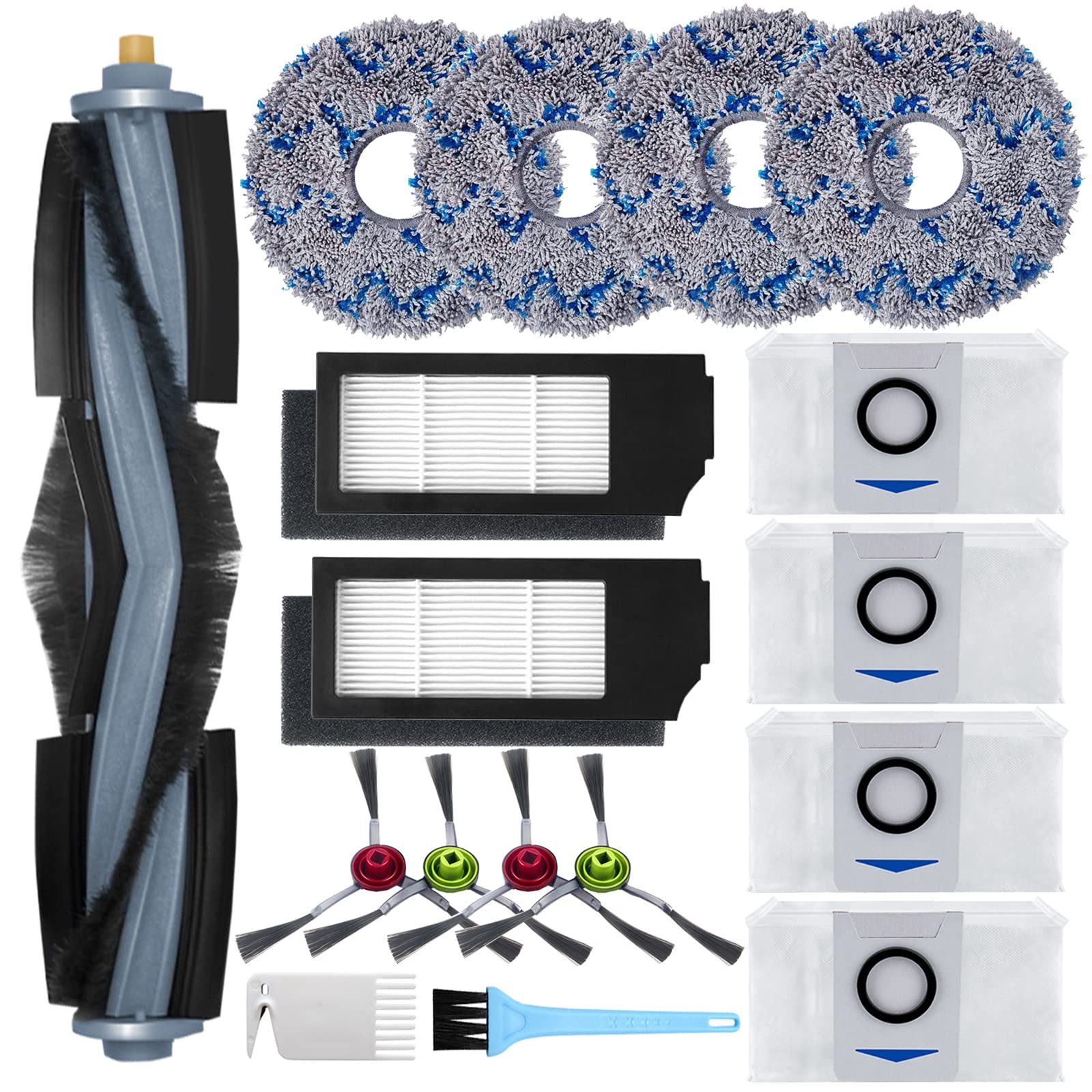 GYLBF Accessories Kit for Ecovacs Deebot X1 Omni, Replacement Parts for Ecovacs Deebot X1 Turbo Vacuum Cleaner, 1 Main Brush, 2 HEPA Filters, 4 Sidebrushes, 4 Mop Pads, 4 Dust Bags
