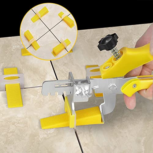 Tile Leveling System with Tile Plier - 300-Piece Tile Spacers Clips and 100-Piece Reusable Wedges - Tile Tools Set for Stone Installation (1/8 Inch Tile Spacers)