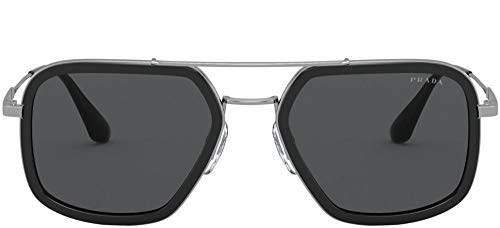 Prada PR 57XS M4Y5S0 Black Metal Square Sunglasses Grey Lens
