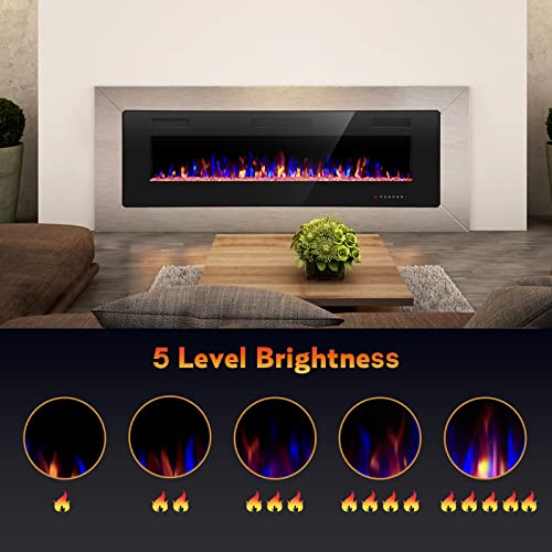 R.W.FLAME Electric Fireplace 50 inch Recessed and Wall Mounted,The Thinnest FireplaceLow Noise , Fit for 2 x 4 and 2 x 6 Stud, Remote Control with Timer,Touch Screen,Adjustable Flame Colors and Speed