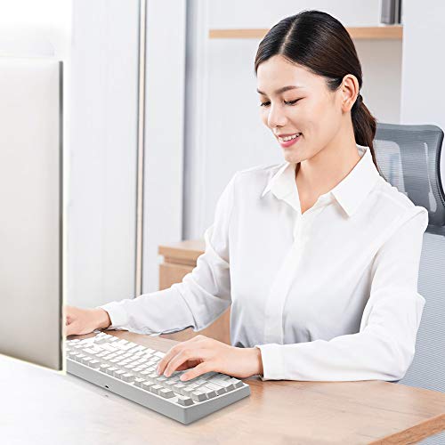 VELOCIFIRE Wireless Mechanical Keyboard, TKL02WS TKL 87 Key Ergonomic Linear Red Switches Mechanical Gaming Keyboard with White LED Backlit for Copywriters, Typists, and Programmers(White)