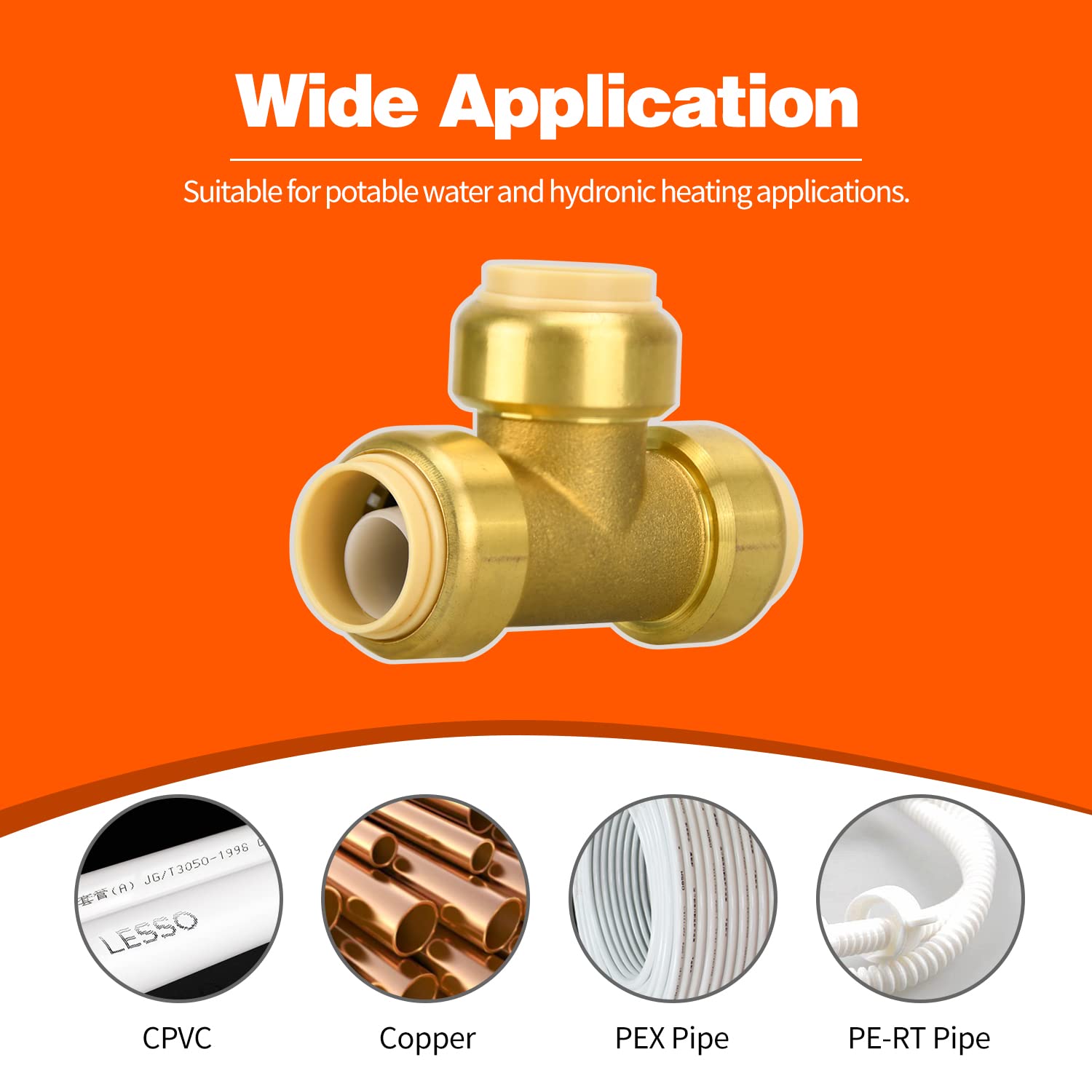 1/2/6/12 Pack Push Fit Plumbing Fittings, 1/2β Valves/ 3/4" Valves, Elbows/Straights/Tees/End Caps with Disconnect Clip Tool, Brass Pushfit Fittings for Copper, PEX CPVC (3/4" Tee, 6pcs)